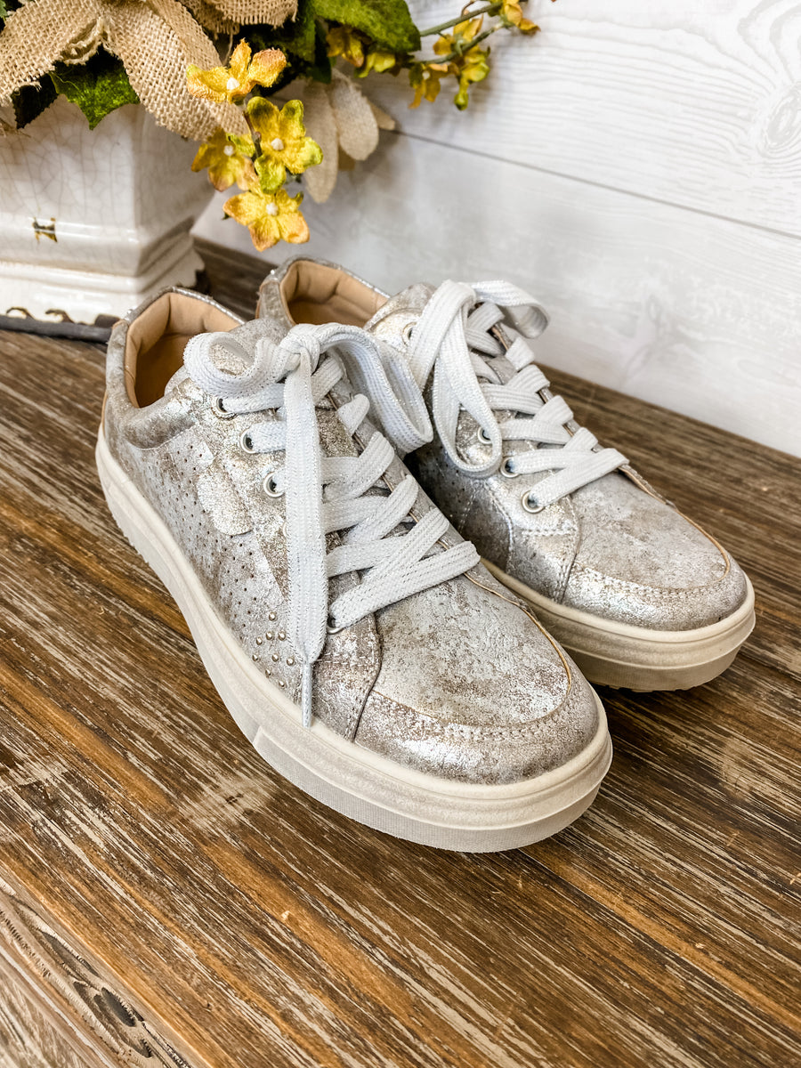 Downtime - Worn Silver Studded Sneaker – Whiskey Rose Co.